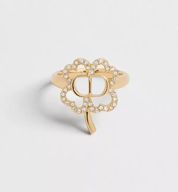 Dior Gold-plated Clover Ring With Crystal Embellishments