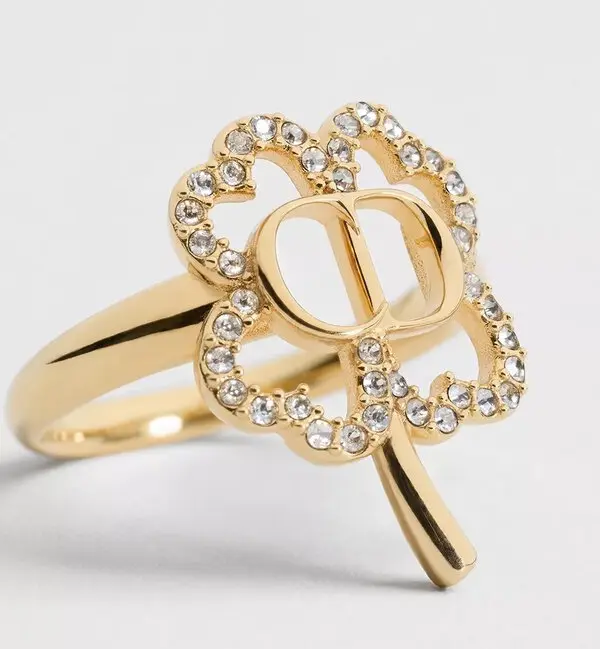 Dior Gold-plated Clover Ring With Crystal Embellishments