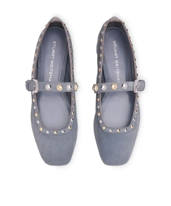 STUART WEITZMAN Perry Studded Mary Jane Flats - Breeze Blue