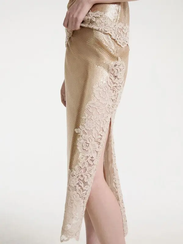 Marella Sequin Embroidered Lace Detail Skirt