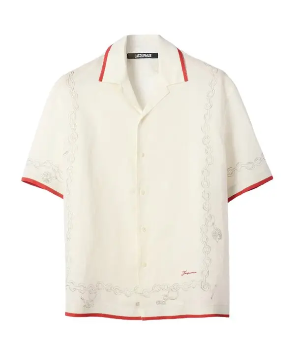 Jacquemus Chain-print Short-sleeve Shirt - Off-white/red