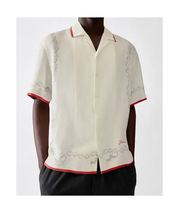 Jacquemus Chain-print Short-sleeve Shirt - Off-white/red