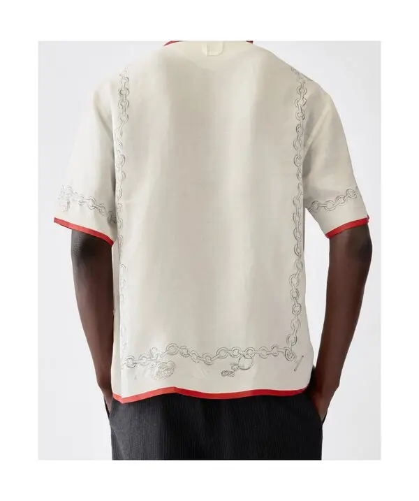 Jacquemus Chain-print Short-sleeve Shirt - Off-white/red