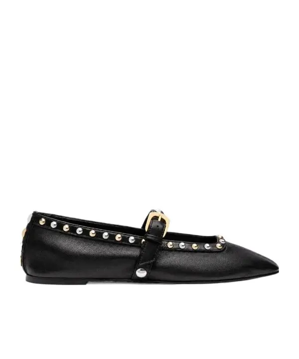 STUART WEITZMAN Perry Mary Jane Flat With Mixed-metal Studs - Black