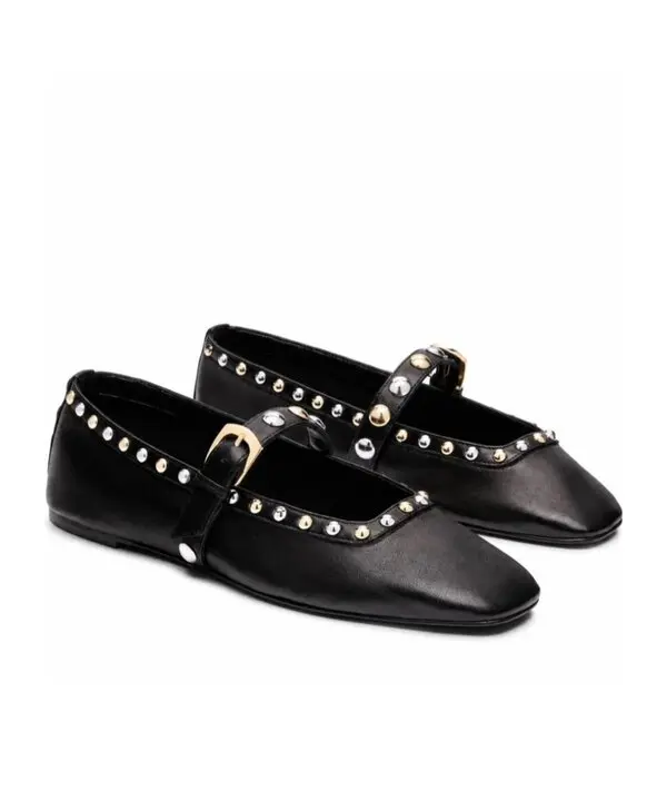 STUART WEITZMAN Perry Mary Jane Flat With Mixed-metal Studs - Black