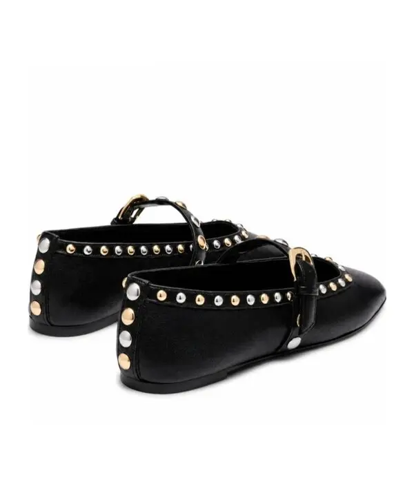 STUART WEITZMAN Perry Mary Jane Flat With Mixed-metal Studs - Black