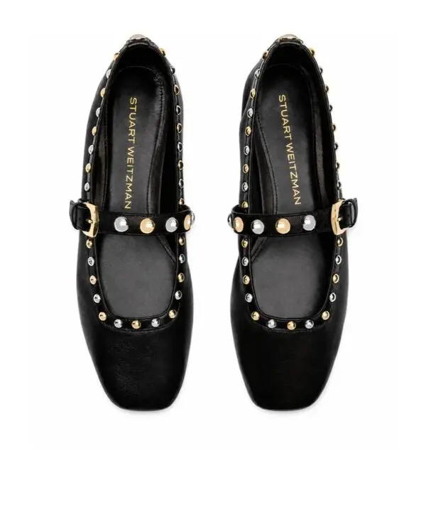 STUART WEITZMAN Perry Mary Jane Flat With Mixed-metal Studs - Black