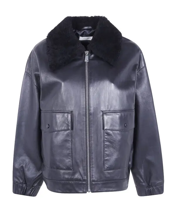 Liviana Conti Long Sleeve Leather Zip-up Jacket