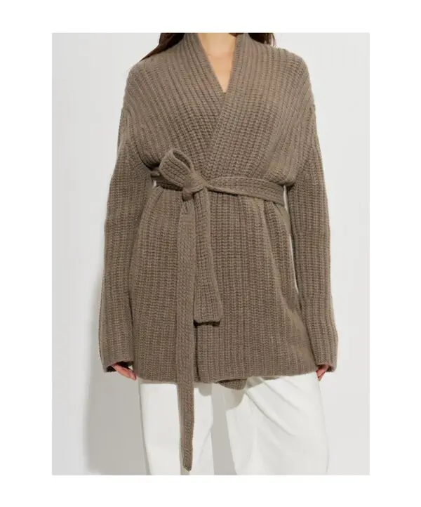 LISA YANG Jacqueline Belted Knit Cardigan - Brown
