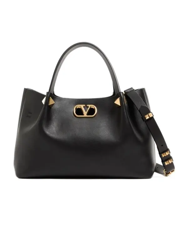 Valentino Garavani Small Soft Leather Shopping Bag With Detachable Shoulder Strap - Black