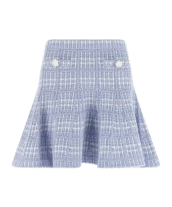 SELF-PORTRAIT Checked Flared Knitted Skirt - Blue