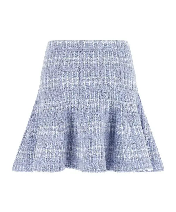 SELF-PORTRAIT Checked Flared Knitted Skirt - Blue