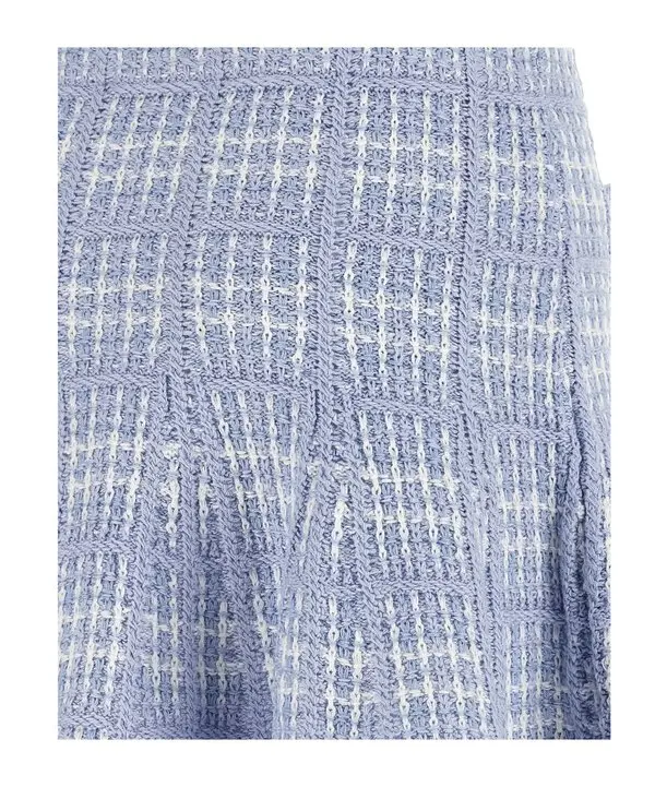 SELF-PORTRAIT Checked Flared Knitted Skirt - Blue