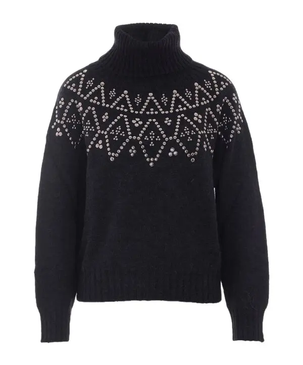 Alpha Studio Studded High-neck Knitted Sweater
