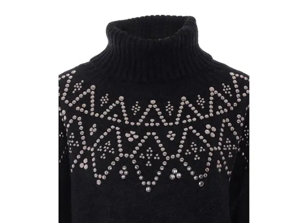 Alpha Studio Studded High-neck Knitted Sweater