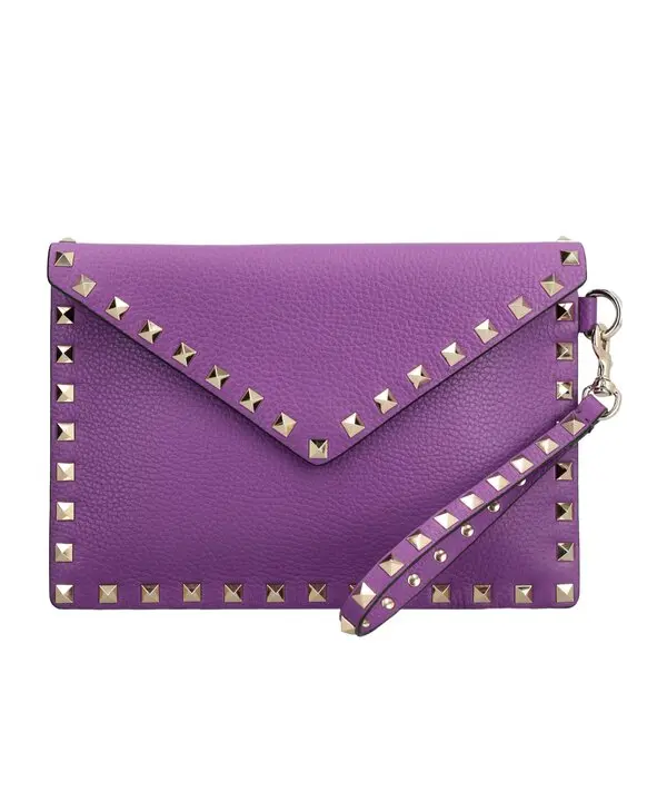 Valentino Garavani Studded Envelope Clutch With Wrist Strap - Purple
