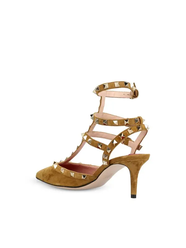 Valentino Garavani Rockstud Pointed Toe Ankle Strap Pumps - Light Brown