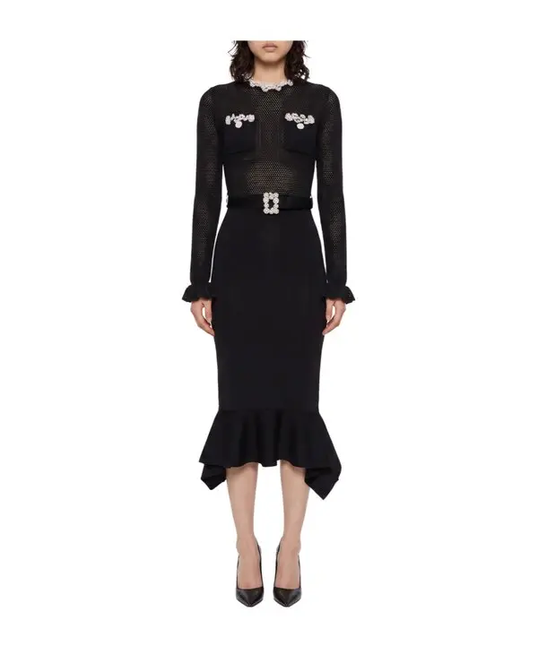 SELF-PORTRAIT Embellished Long-sleeved Fishtail Dress