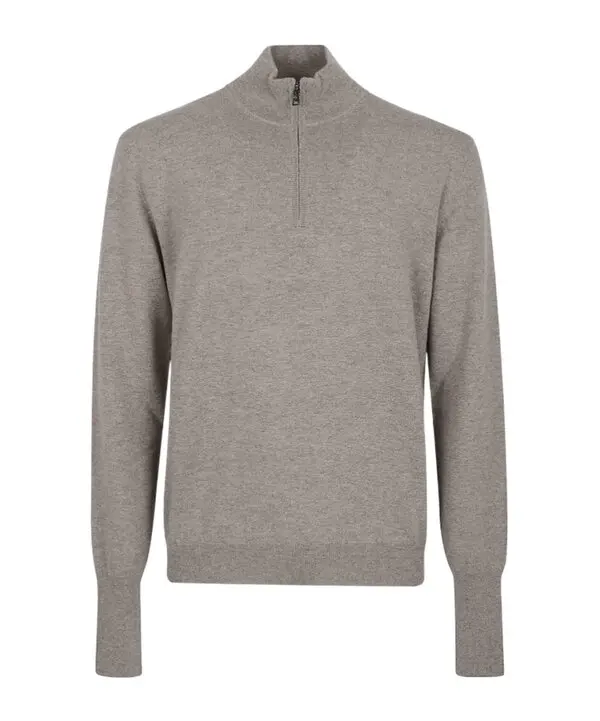 BALLANTYNE Half Zip Mock Neck Sweater - Lightbeige