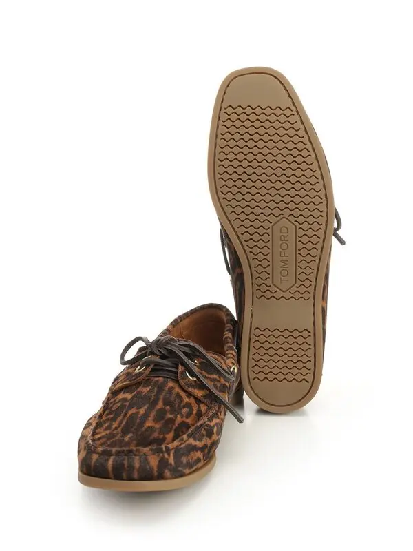 TOM FORD Ocelot Print Suede Boat Shoes - Multicolor