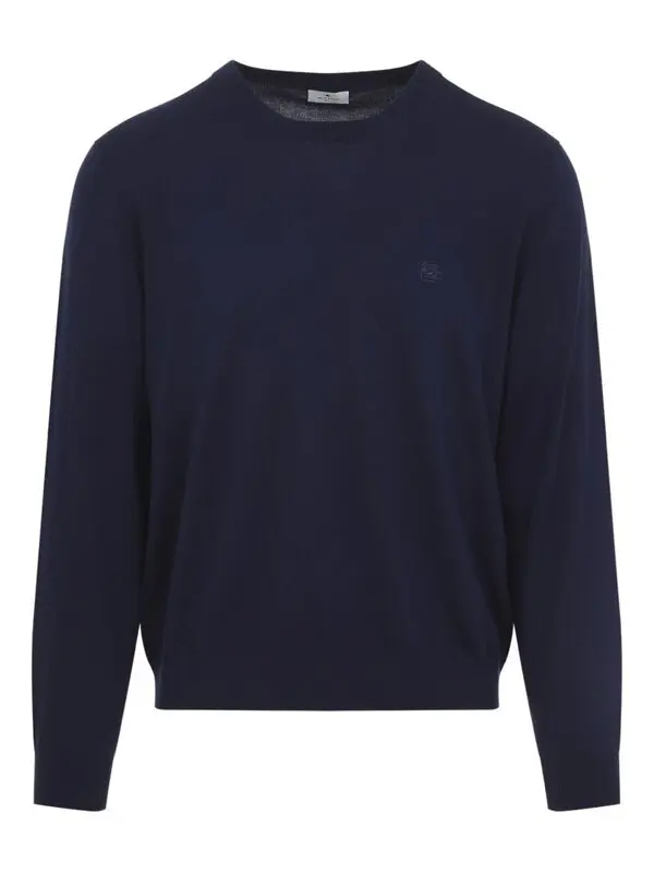 Etro Cotton Crew Neck Sweater With Embroidered Logo