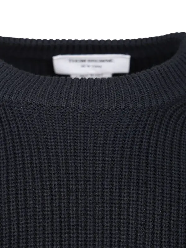 Thom Browne Ribbed Cotton Sweater With Signature Stripes - Blue