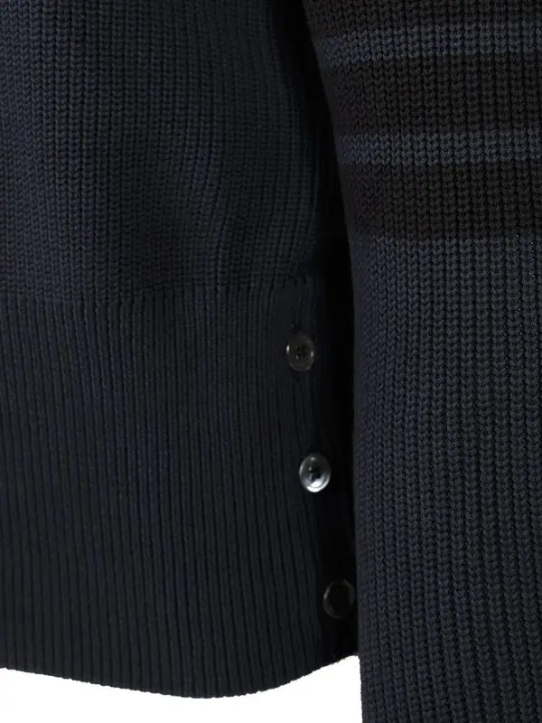 Thom Browne Ribbed Cotton Sweater With Signature Stripes - Blue
