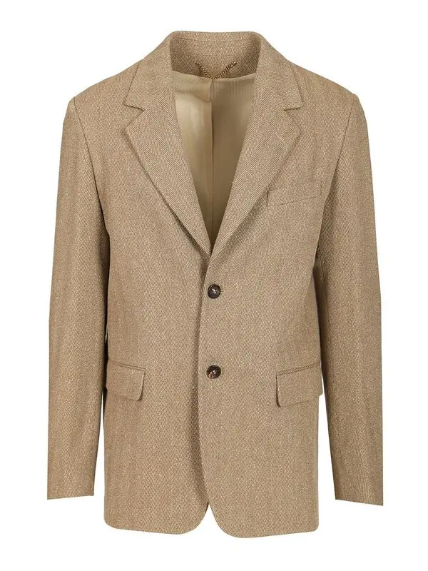GOLDEN GOOSE Single-breasted Chevron Linen Blend Blazer
