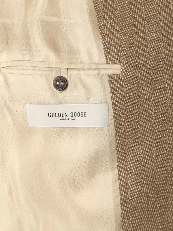 GOLDEN GOOSE Single-breasted Chevron Linen Blend Blazer