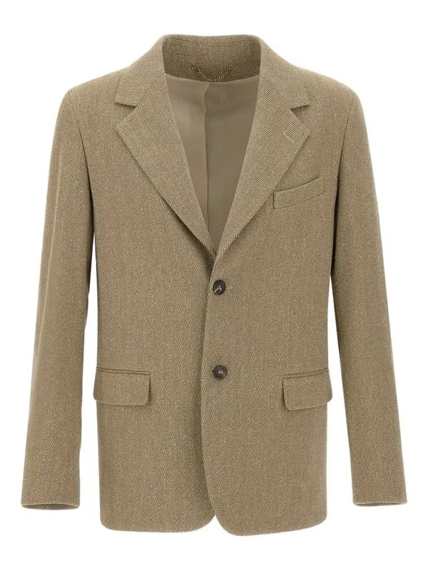 GOLDEN GOOSE Single-breasted Chevron Linen Blend Blazer