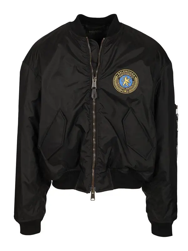 Balenciaga Nylon Bomber Jacket With Logo Patch