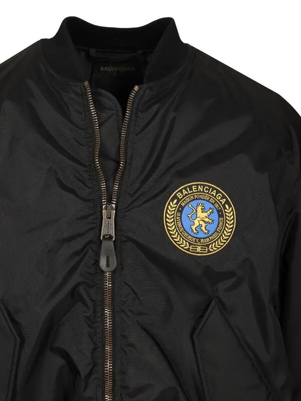 Balenciaga Nylon Bomber Jacket With Logo Patch