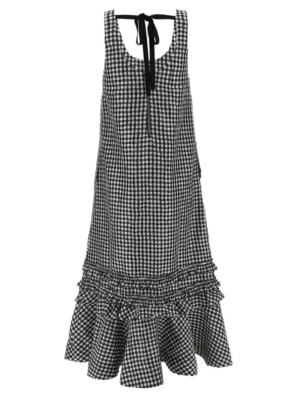 GANNI Crinkled Check Long Dress