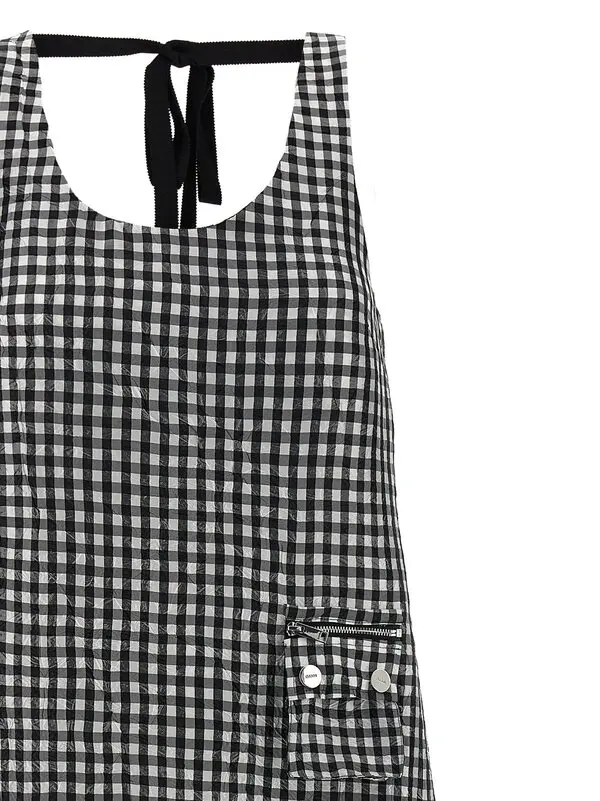 GANNI Crinkled Check Long Dress