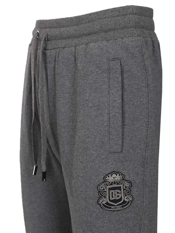 Dolce & Gabbana Jersey Trousers With Heraldic Patch - Gray