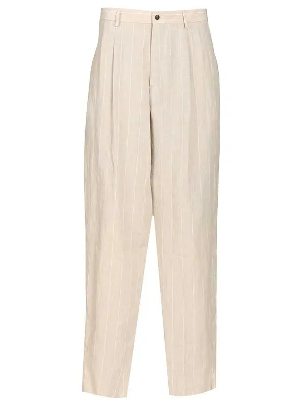 Giorgio Armani Double Pleated Pinstriped Linen Trousers