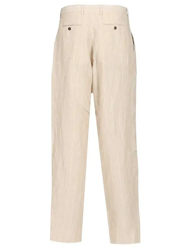 Giorgio Armani Double Pleated Pinstriped Linen Trousers
