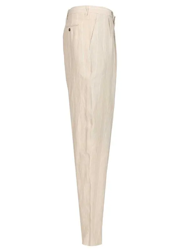 Giorgio Armani Double Pleated Pinstriped Linen Trousers