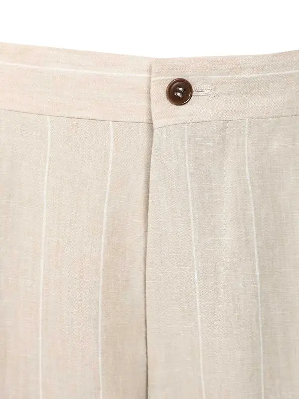 Giorgio Armani Double Pleated Pinstriped Linen Trousers