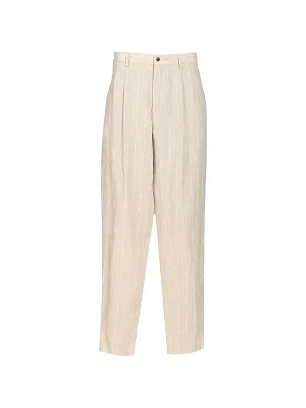 Giorgio Armani Double Pleated Pinstriped Linen Trousers