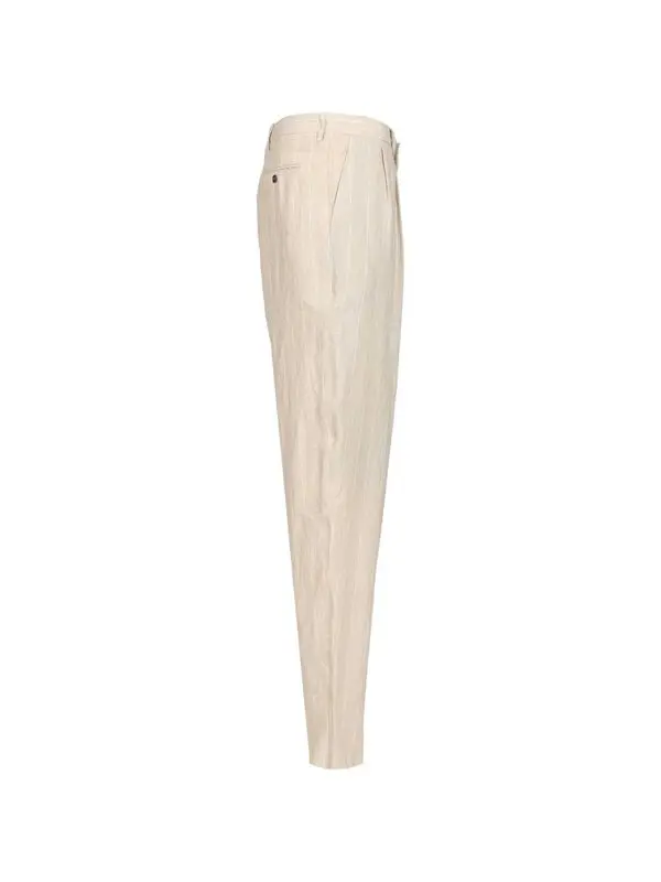 Giorgio Armani Double Pleated Pinstriped Linen Trousers