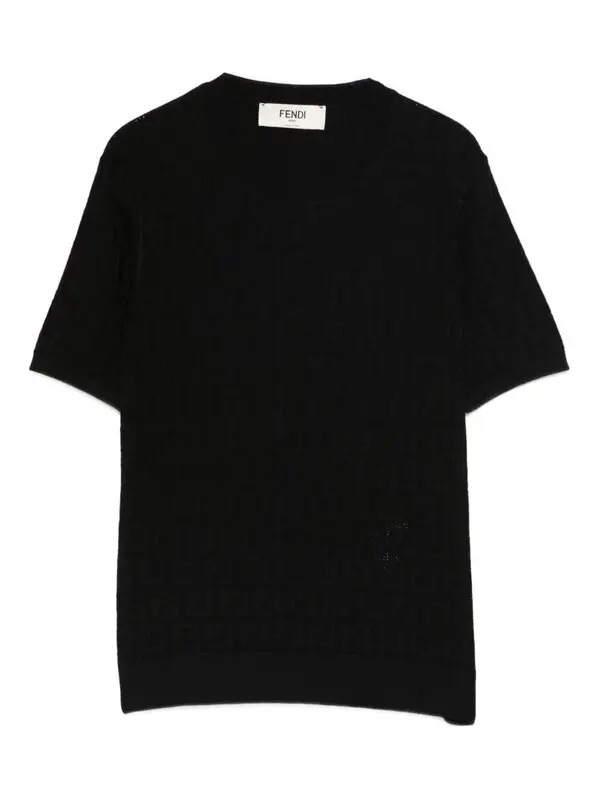 Fendi Ff Monogram Cotton-viscose Knit Sweater With Side Slits - Black
