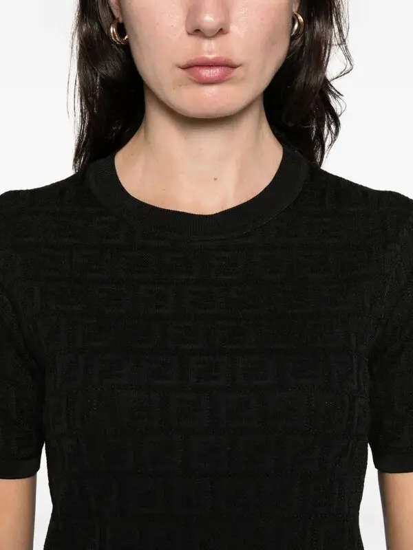 Fendi Ff Monogram Cotton-viscose Knit Sweater With Side Slits - Black