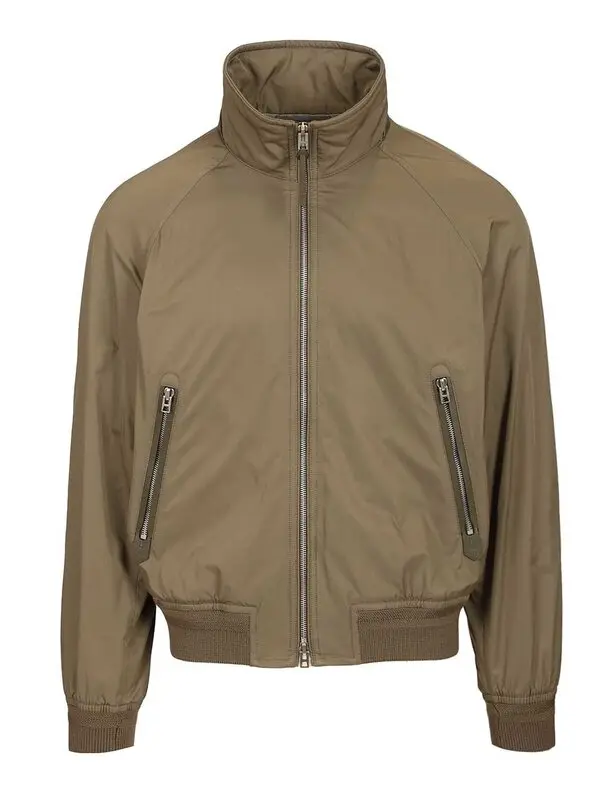 TOM FORD Zip Up Jacket With Cashmere Lining And Leather Trim - Green
