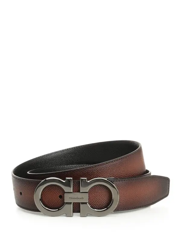FERRAGAMO Reversible And Adjustable Gancini Belt - Black