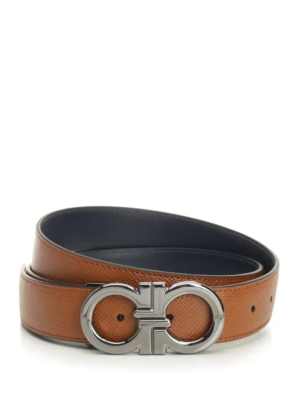FERRAGAMO Reversible And Adjustable Gancini Belt - Blue