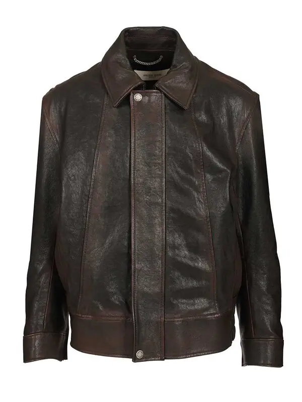 GOLDEN GOOSE Nappa Leather Bomber Jacket With Distressed Finish