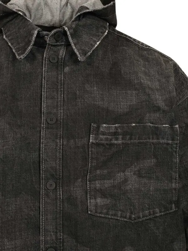 Balenciaga Distressed Denim Parka With Embroidered Logo - Black