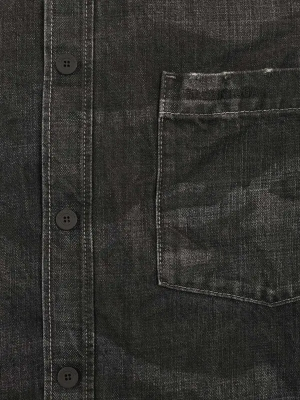 Balenciaga Distressed Denim Parka With Embroidered Logo - Black