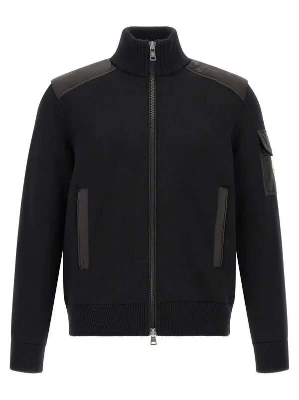 Moncler Ribbed Wool Zip-up Cardigan With Technical Inserts
